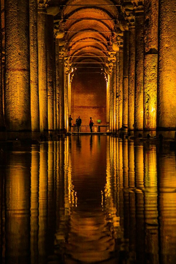 Light and shadow play in the historic Basilica Cistern arches