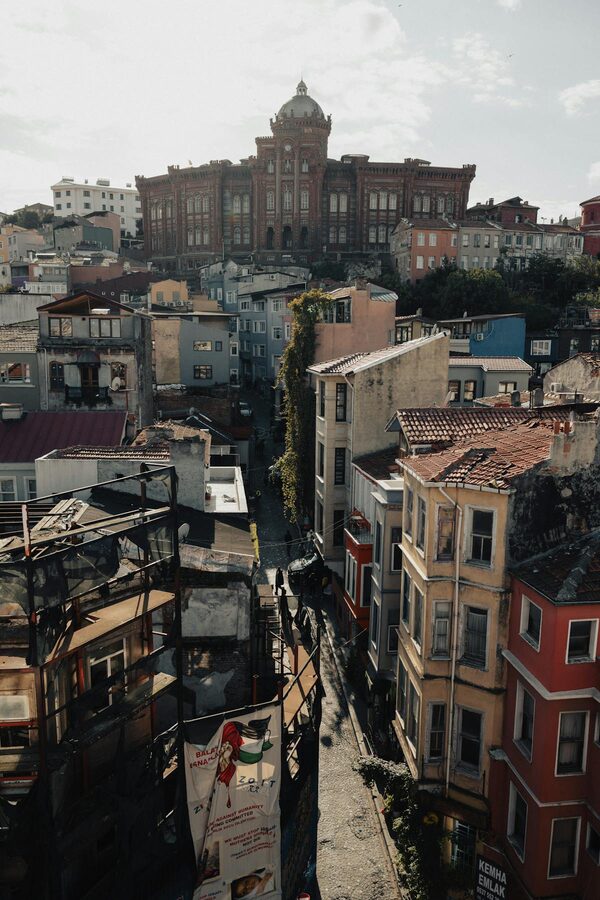 Aerial view of Fener Greek Orthodox College and surrounding architecture in Istanbul