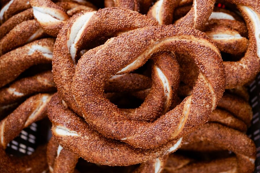 Traditional Turkish simit bread with sesame seeds