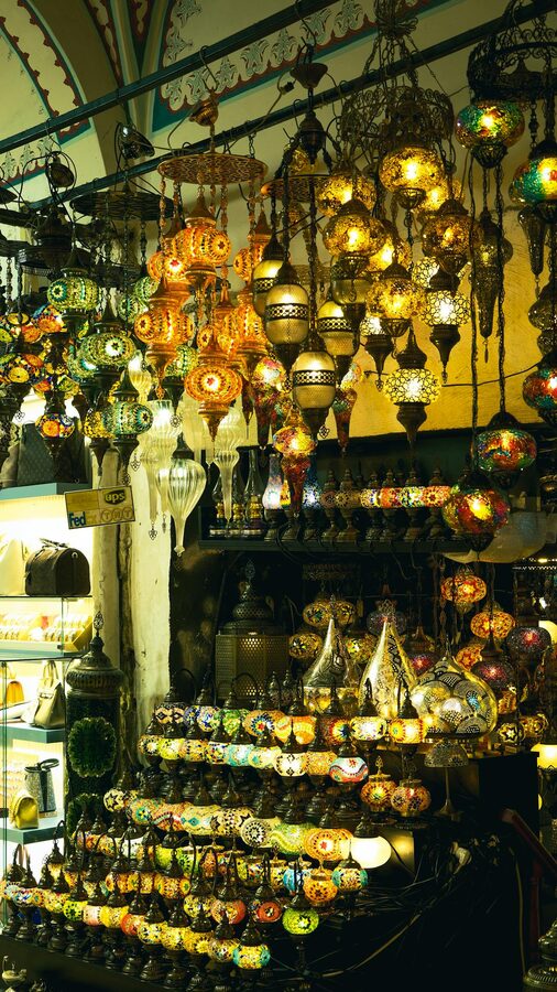 Colourful Turkish lanterns on display at the Grand Bazaar in Istanbul
