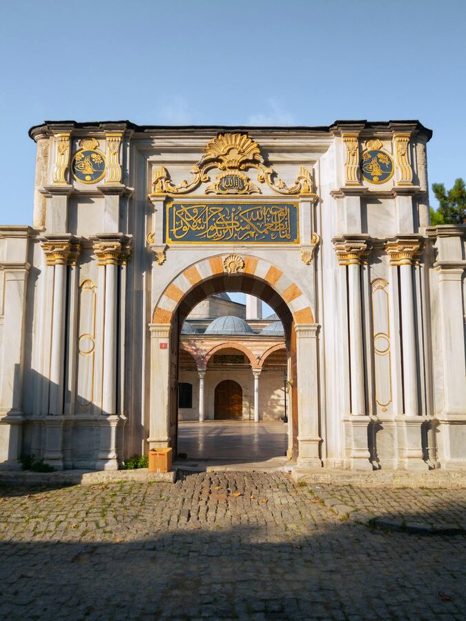 Grand entrance with architectural details at Topkapi Palace in Istanbul