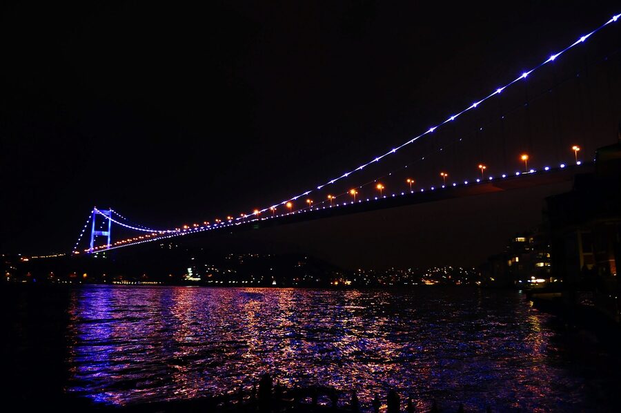 Istanbul Bosphorus Bridge illuminated at night