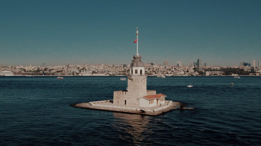 Aerial view of Maiden's Tower on the Bosphorus in Istanbul