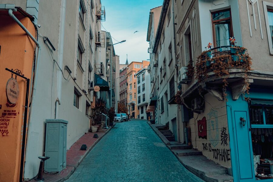 Narrow old city street in Istanbul