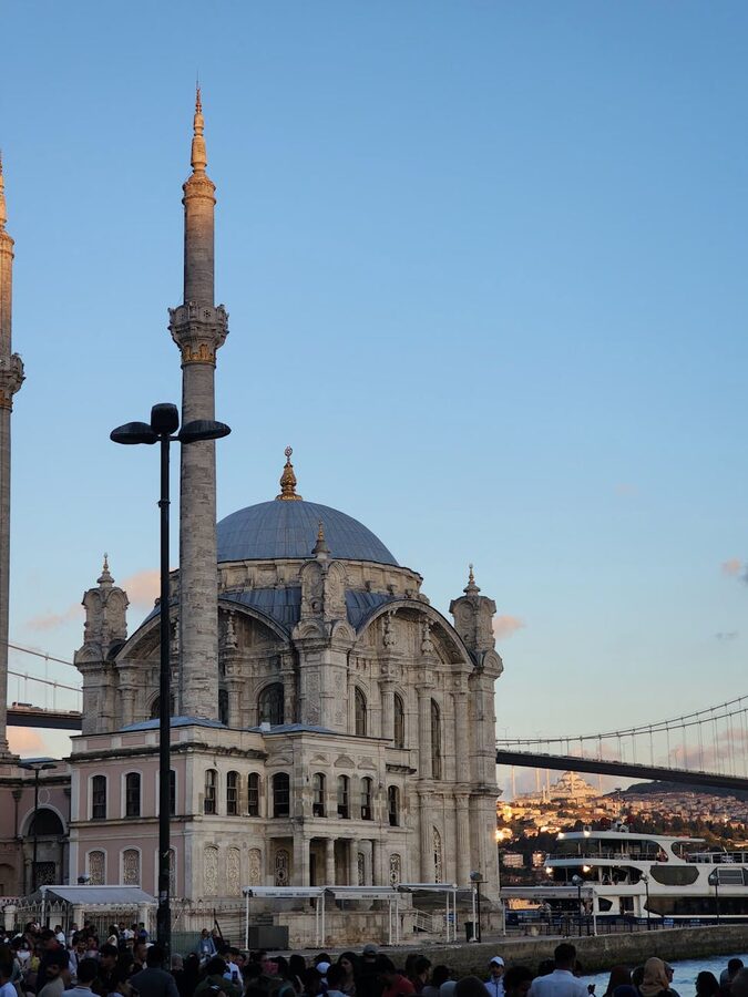 Ortakoy Mosque and Bosphorus Bridge at evening in Istanbul