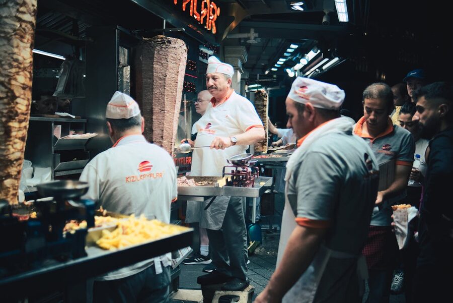 Istanbul street food kebab being prepared