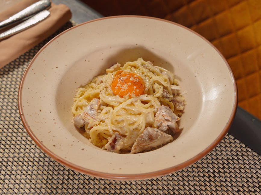 Italian carbonara pasta top view