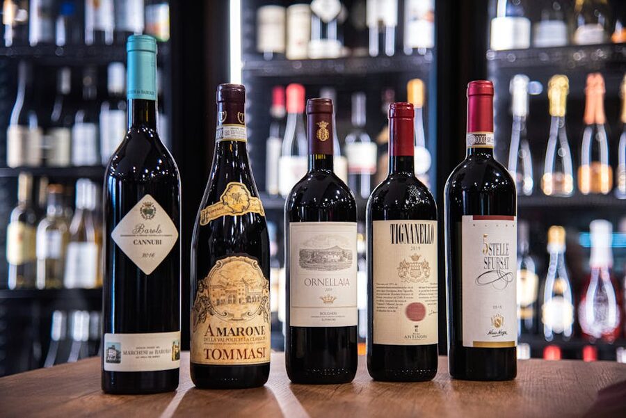 Italian red wines collection displayed