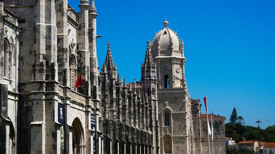 Jeronimos Monastery facade on a sunny day in Lisbon