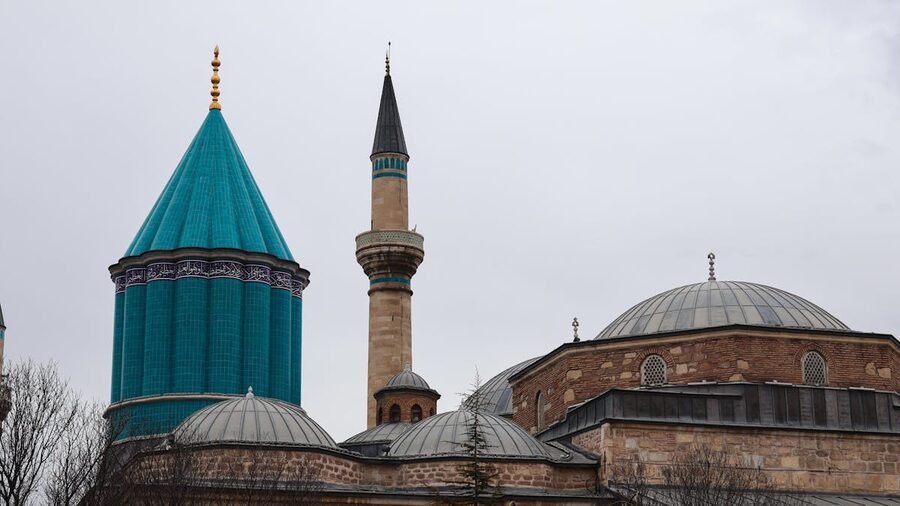 Mevlana Museum dome and minaret in Konya