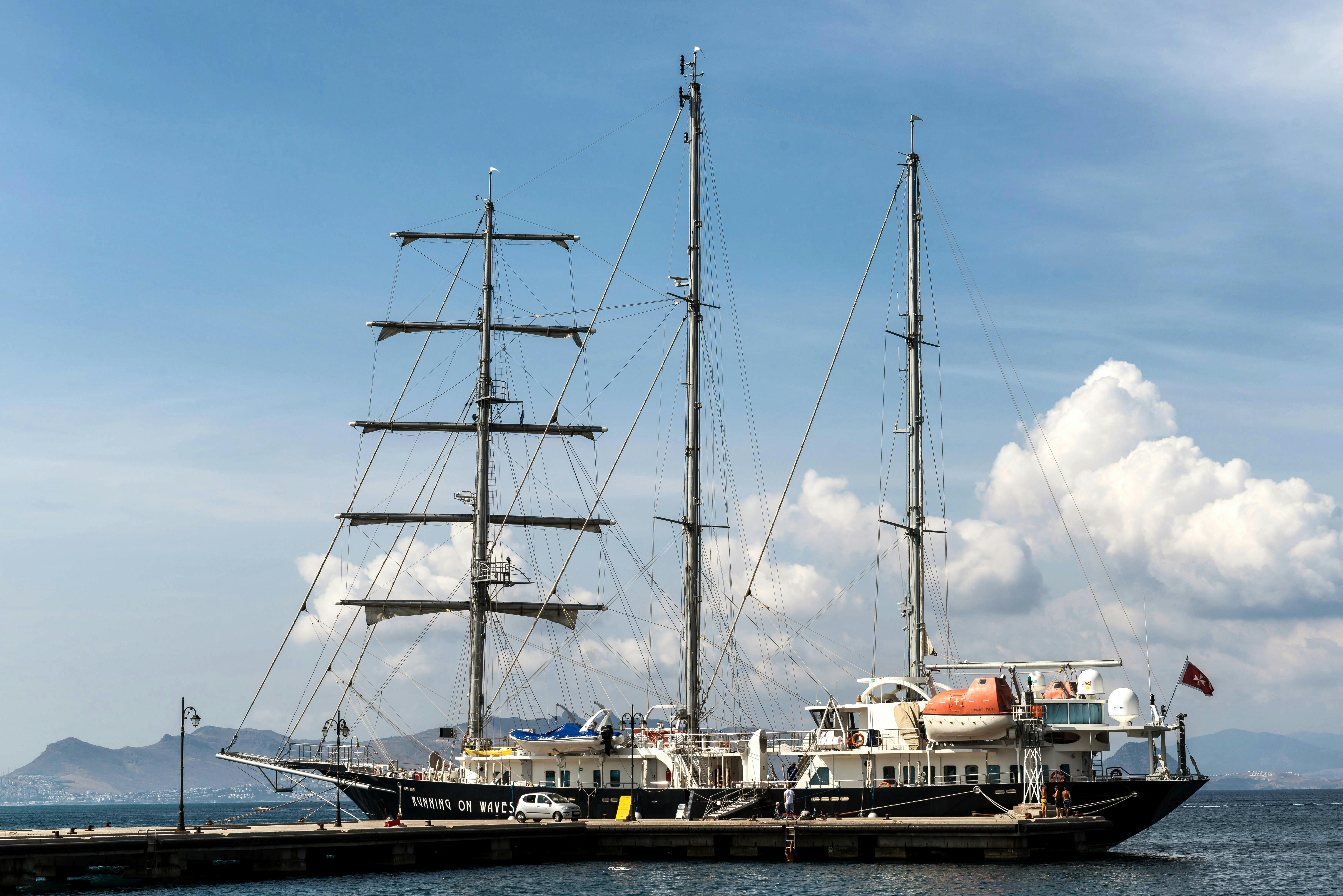 Sailing ship docked at Kos harbor Greece