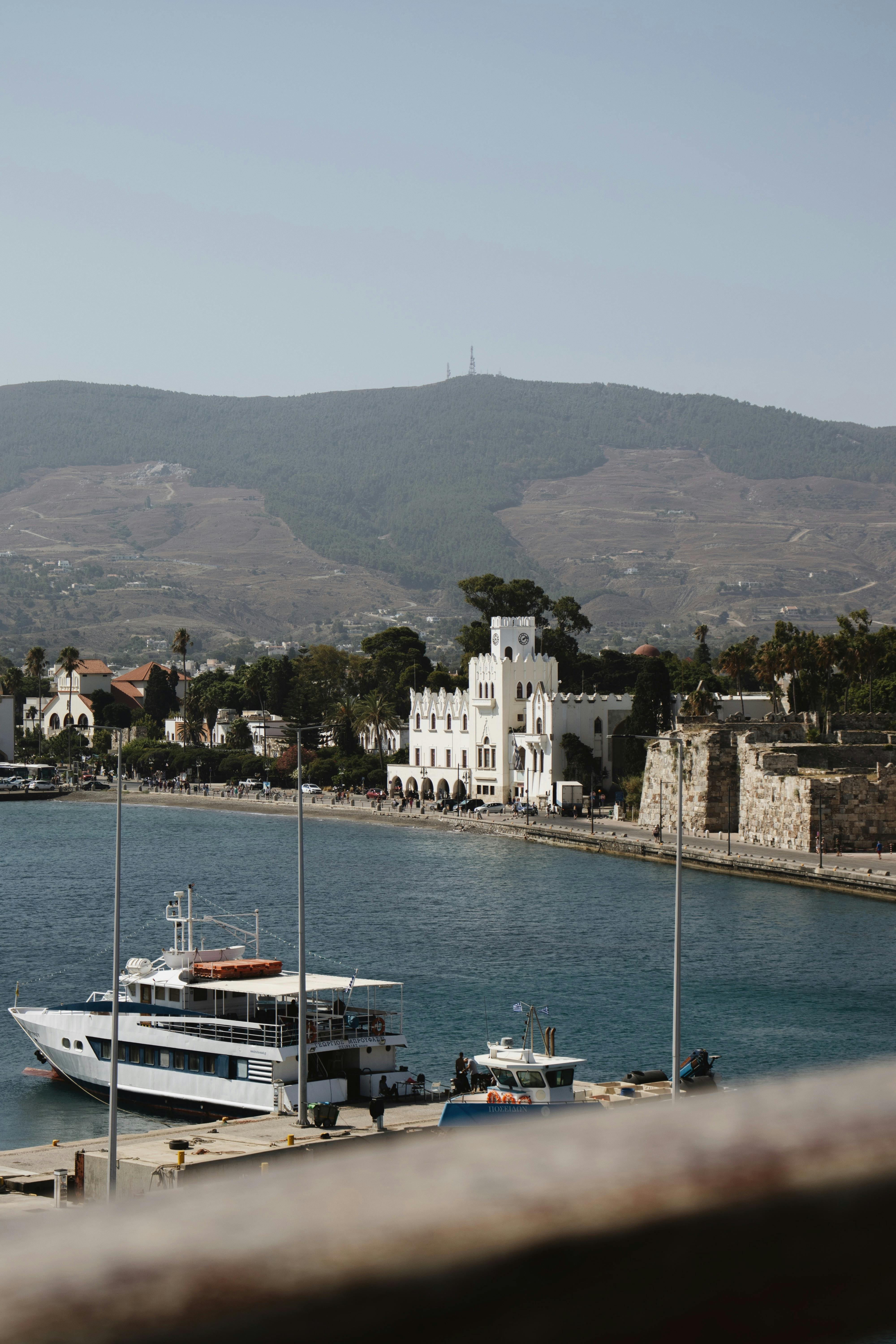 Yachts moored in Kos town harbor Greece