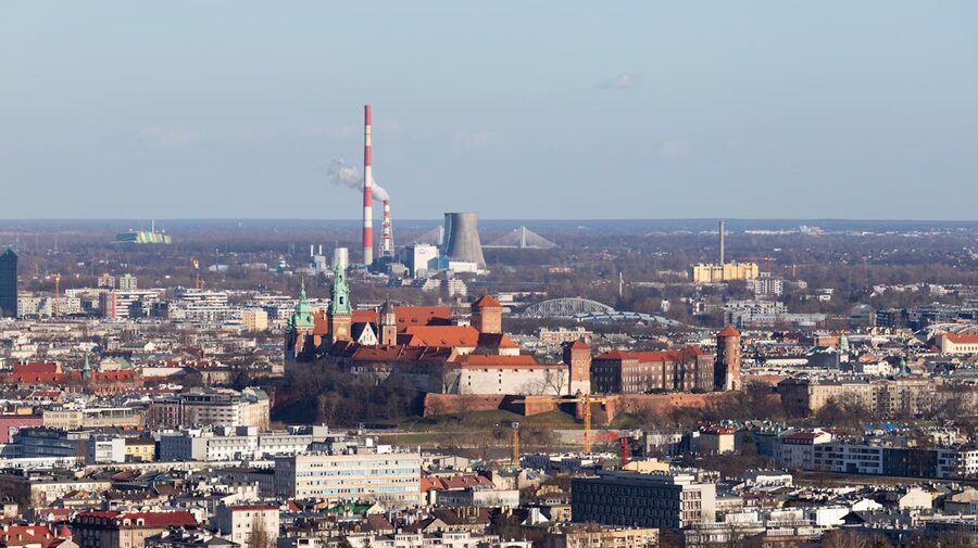 Aerial view of Krakow with Wawel Castle