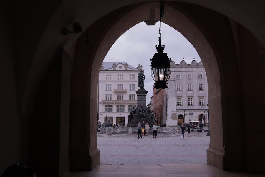 Adam Mickiewicz Monument in Krakow Old Town