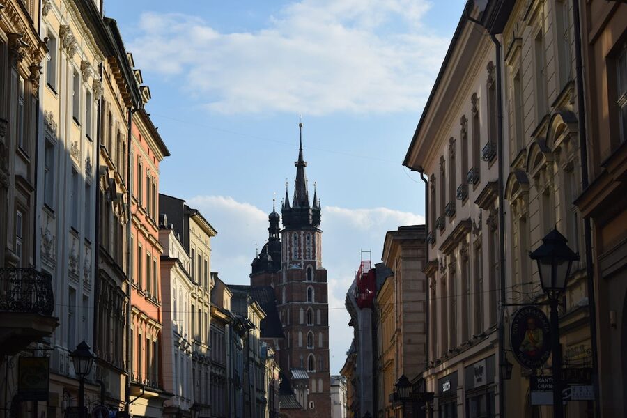 Krakow street with St Marys Basilica