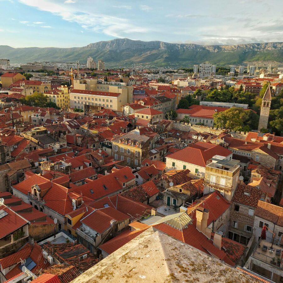 Aerial view of Split with red rooftops in Croatia