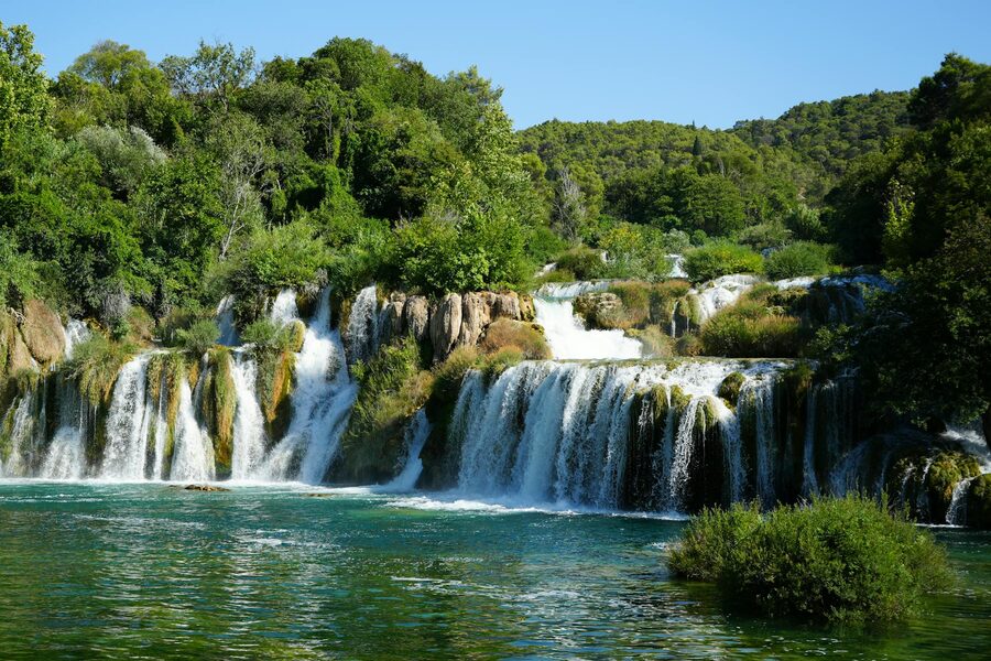 Scenic waterfalls flowing through Krka National Park