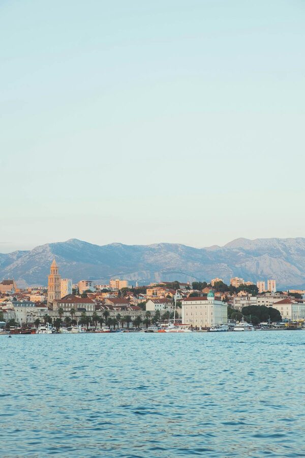 Split historic architecture with mountains and Adriatic Sea
