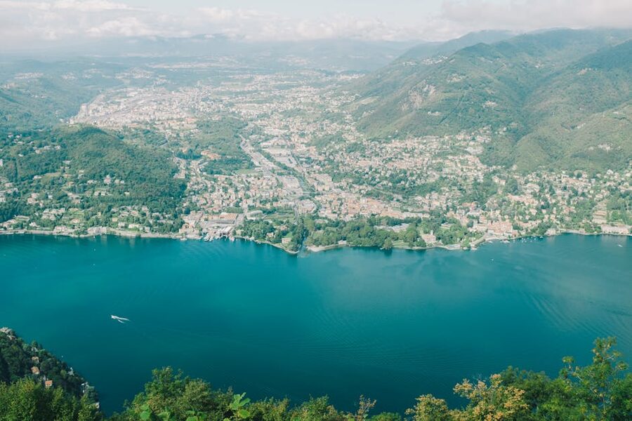 Aerial view of Lake Como and surrounding mountains