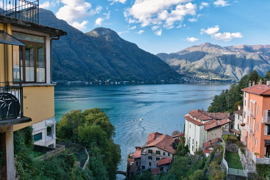 Lake Como hillside village and green hills