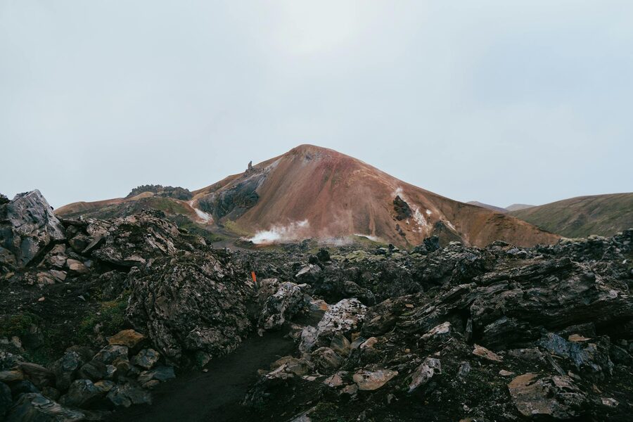 Geothermal terrain and steam vents in the Landmannalaugar highlands