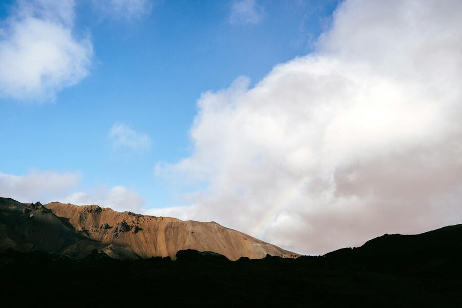 Mountain ridge in Landmannalaugar under clear blue sky