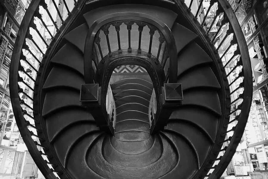 Spiral staircase monochrome Porto library
