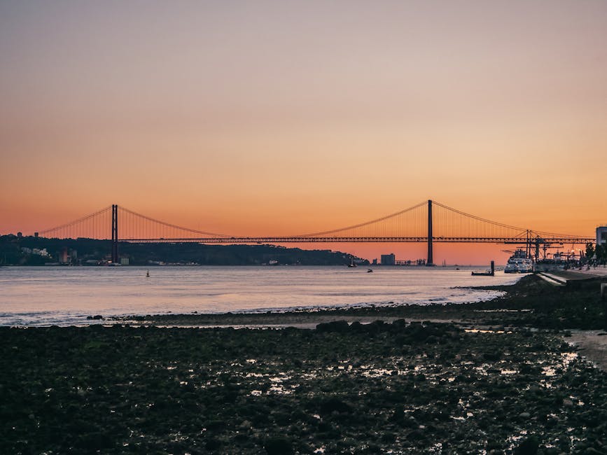 25 de Abril Bridge sunset view Lisbon