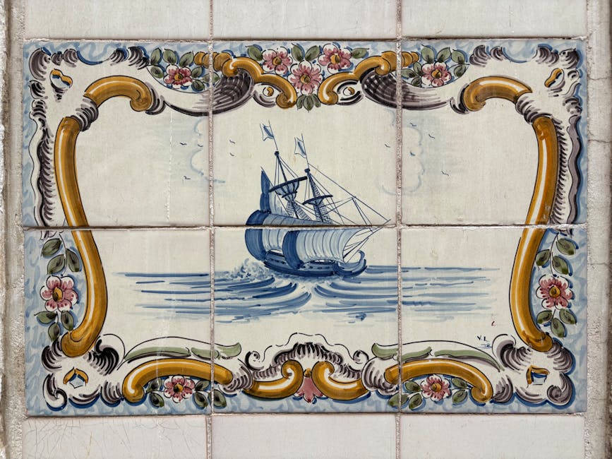 Azulejo tile panel depicting a classic ship Lisbon