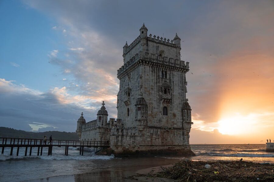 Belem Tower Lisbon glowing in sunset light