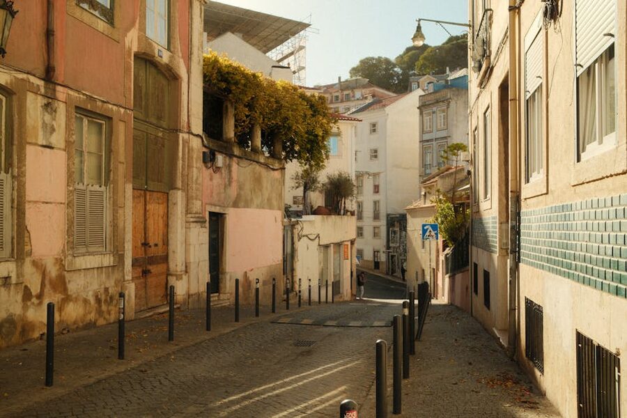 Lisbon historic street view at dusk
