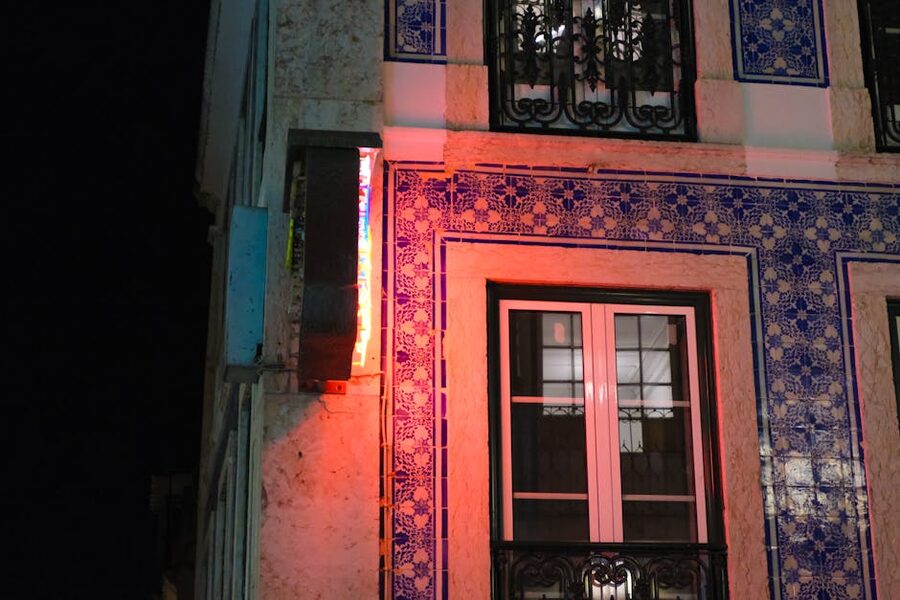 Lisbon nighttime ceramic tile facades