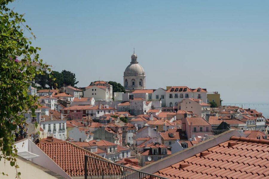 Lisbon traditional red rooftops panoramic view