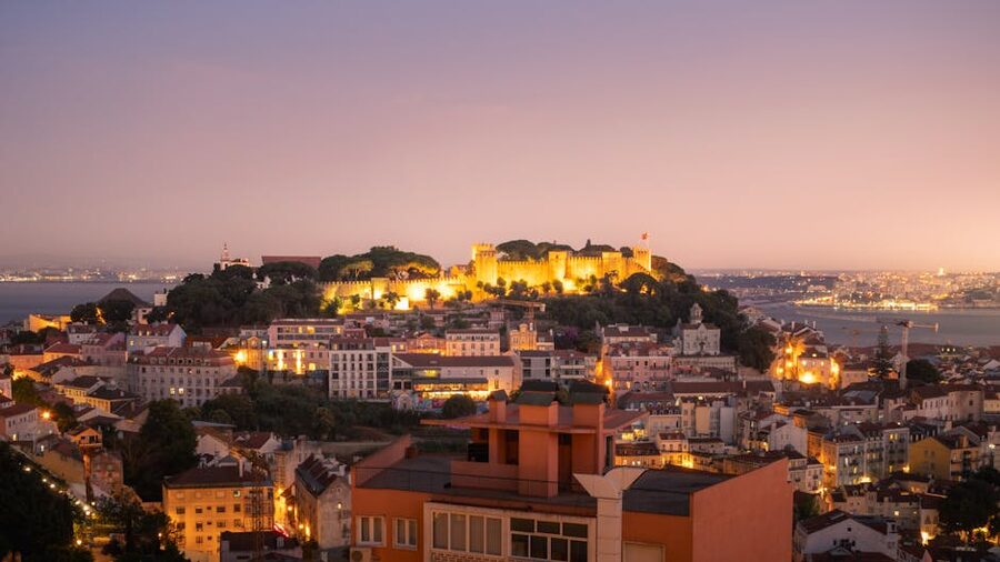 Lisbon illuminated twilight view