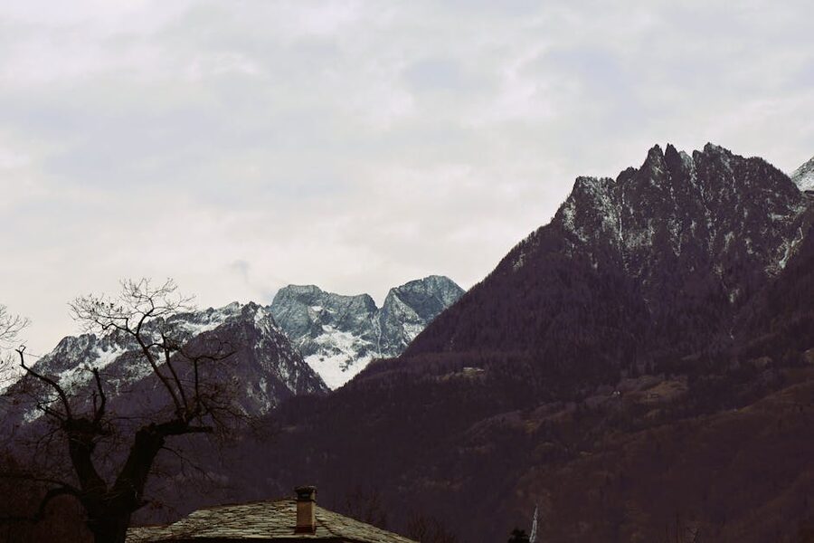 Snow-capped mountains in Lombardia winter landscape