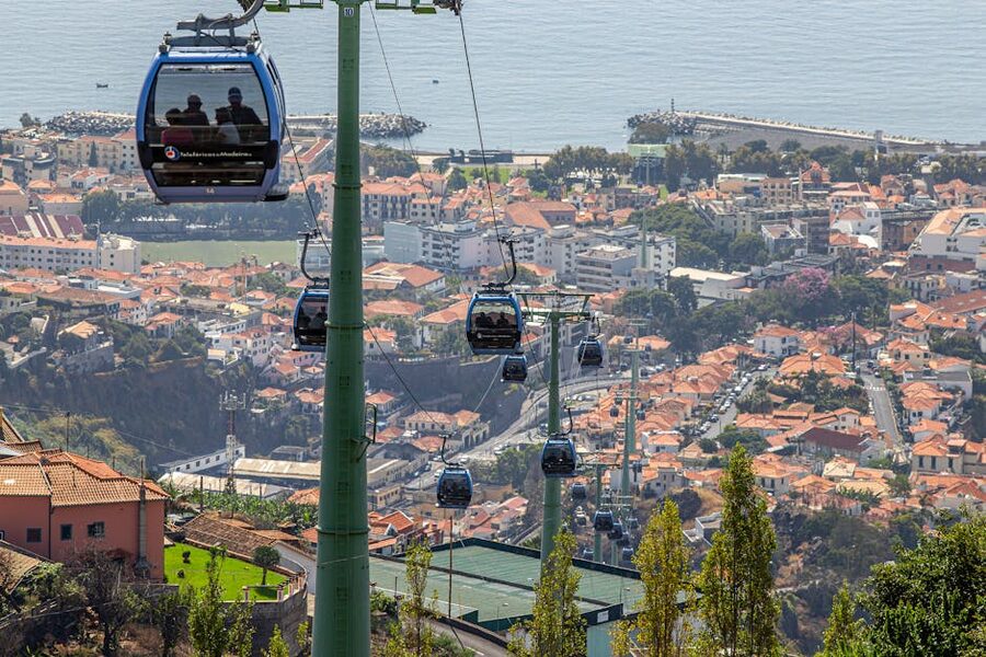Funchal cable cars and cityscape Madeira