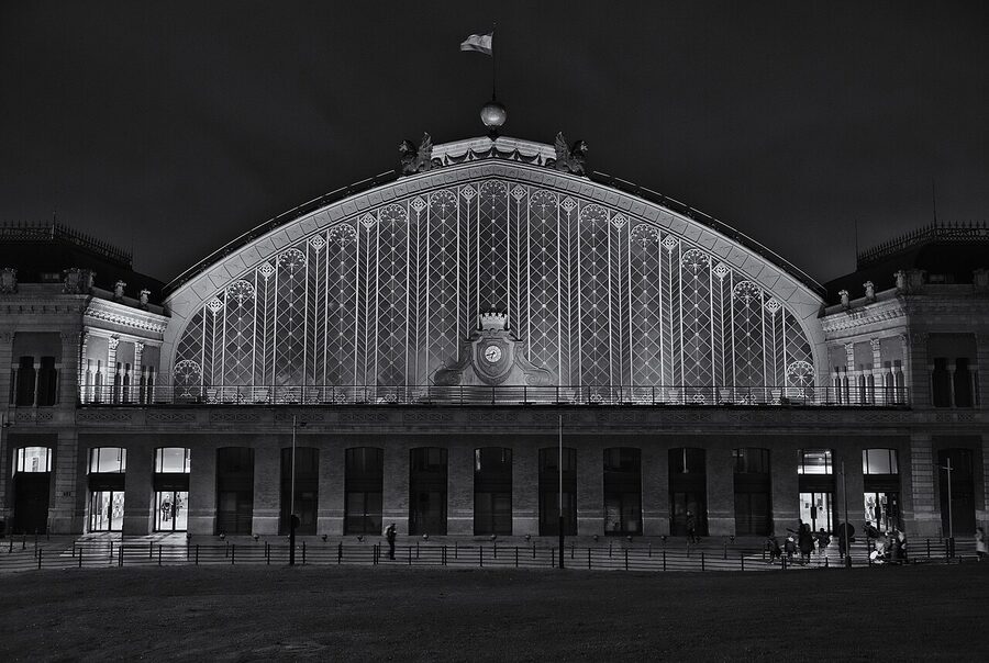 Atocha railway station Madrid at night
