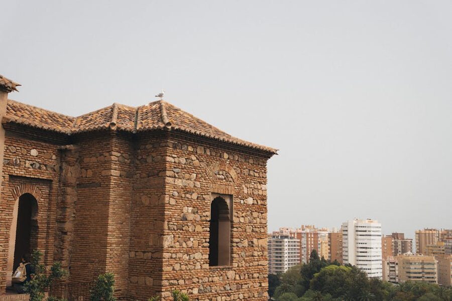 Ancient Alcazaba fortress with cityscape in Malaga