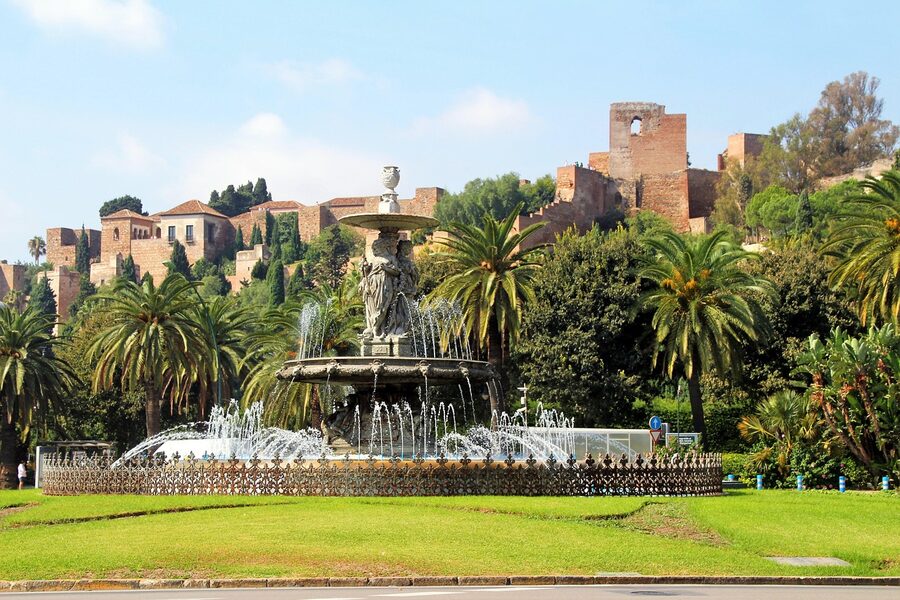 Moorish fountain and garden inside Alcazaba Málaga