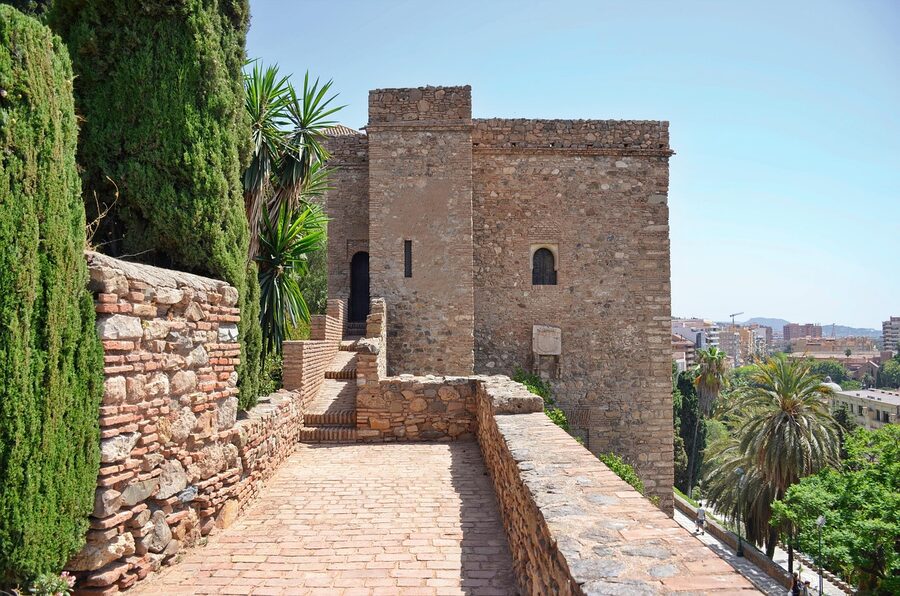 Malaga Alcazaba citadel from below