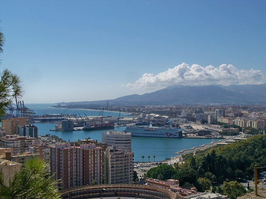 Malaga port from Gibralfaro Castle