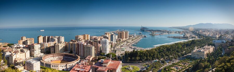 Malaga harbour blue hour