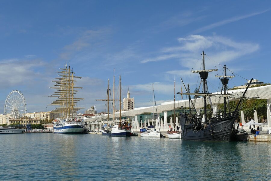 Malaga port with Ferris wheel