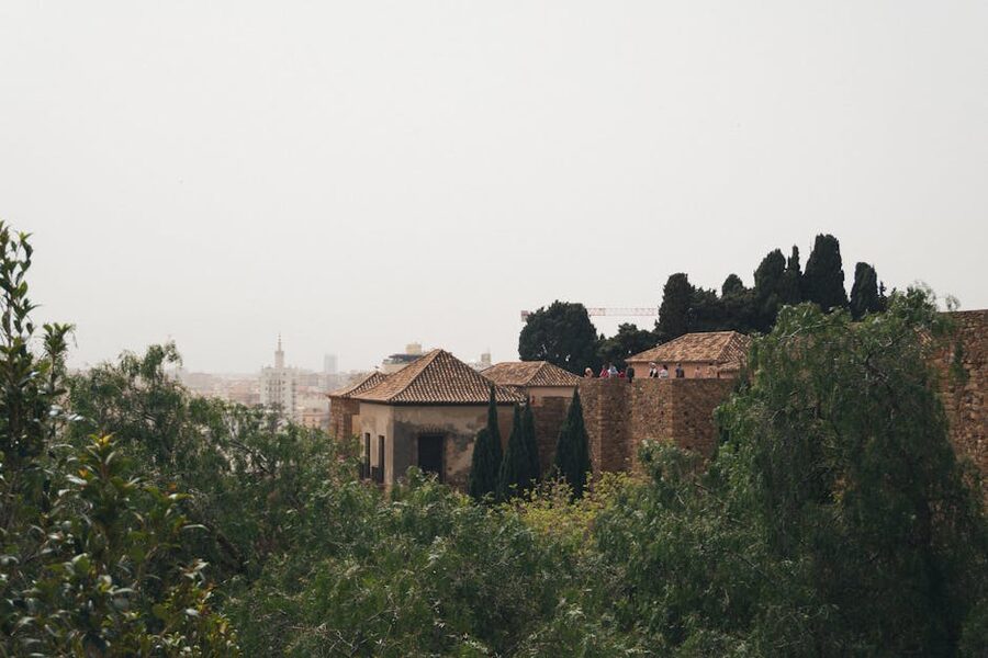 Malaga old town stone walls and rooftops