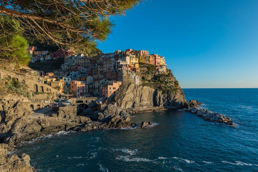 Manarola on cliffs Cinque Terre sunset