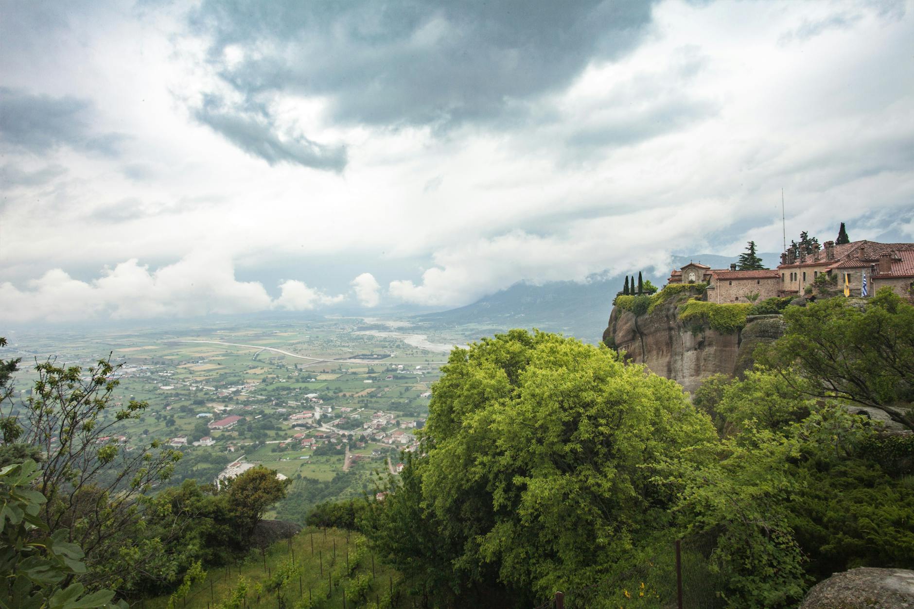 Aerial view of the Kalambaka landscape near Meteora