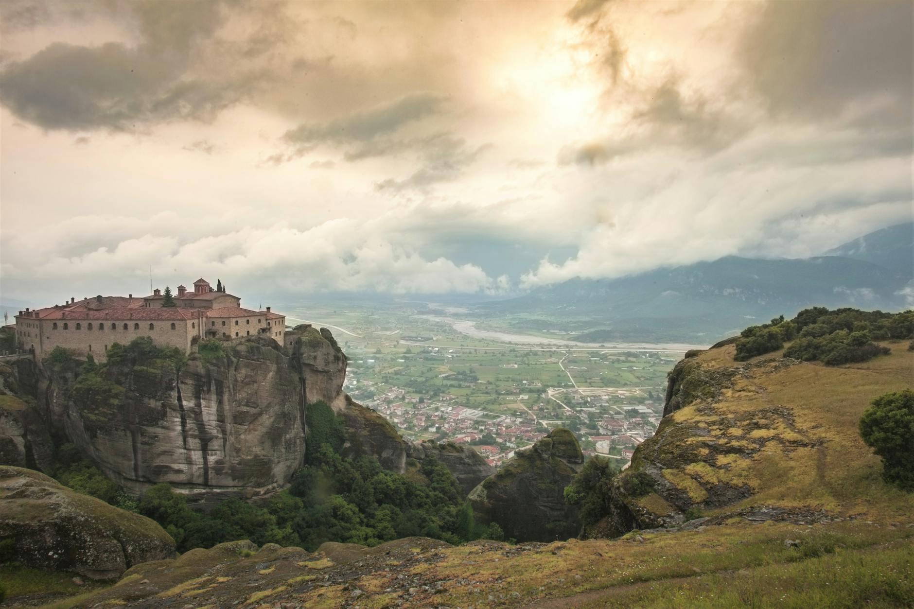 Kalambaka town and Meteora rocks in the background