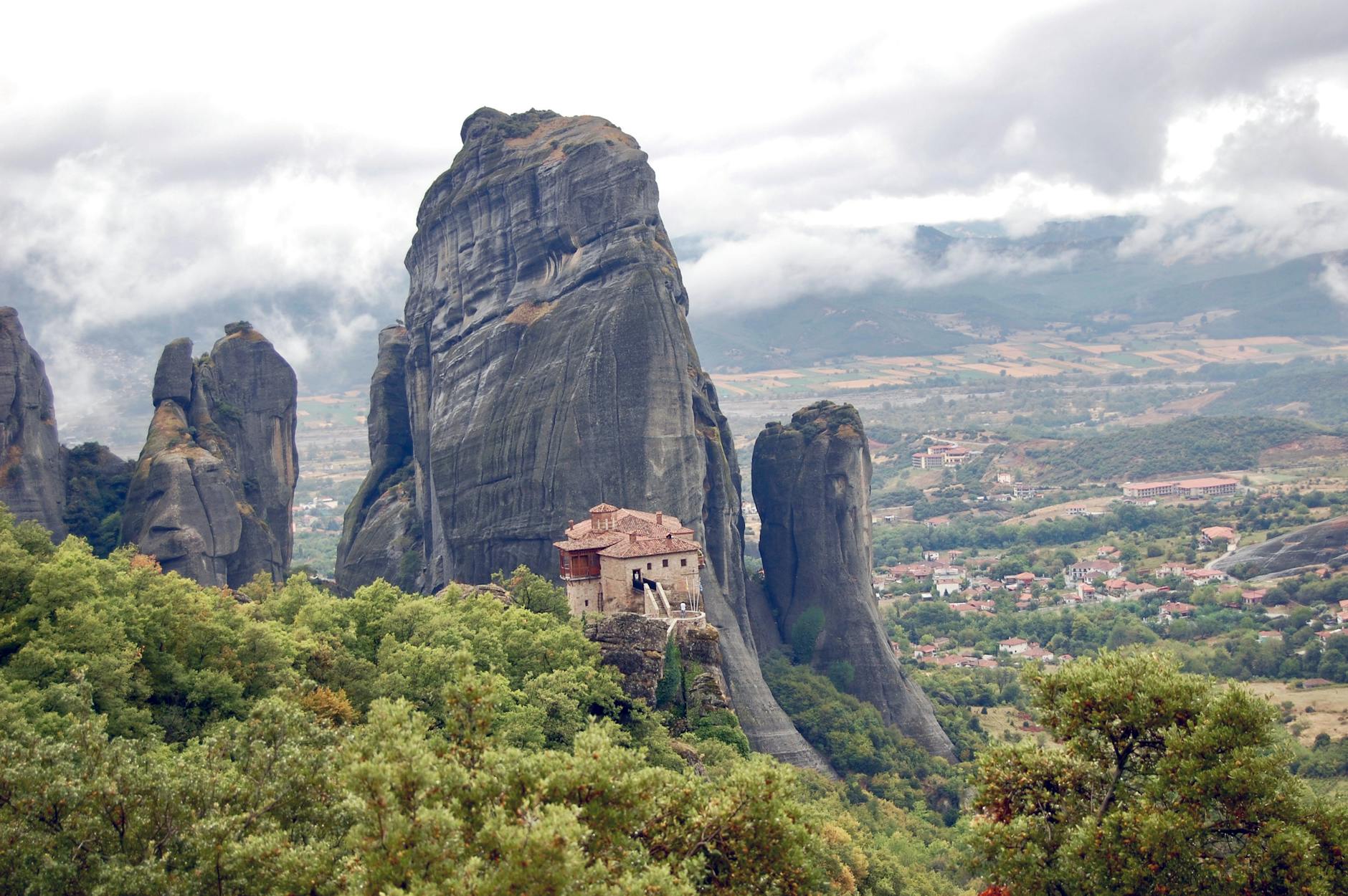 Meteora monastery perched atop a rock formation