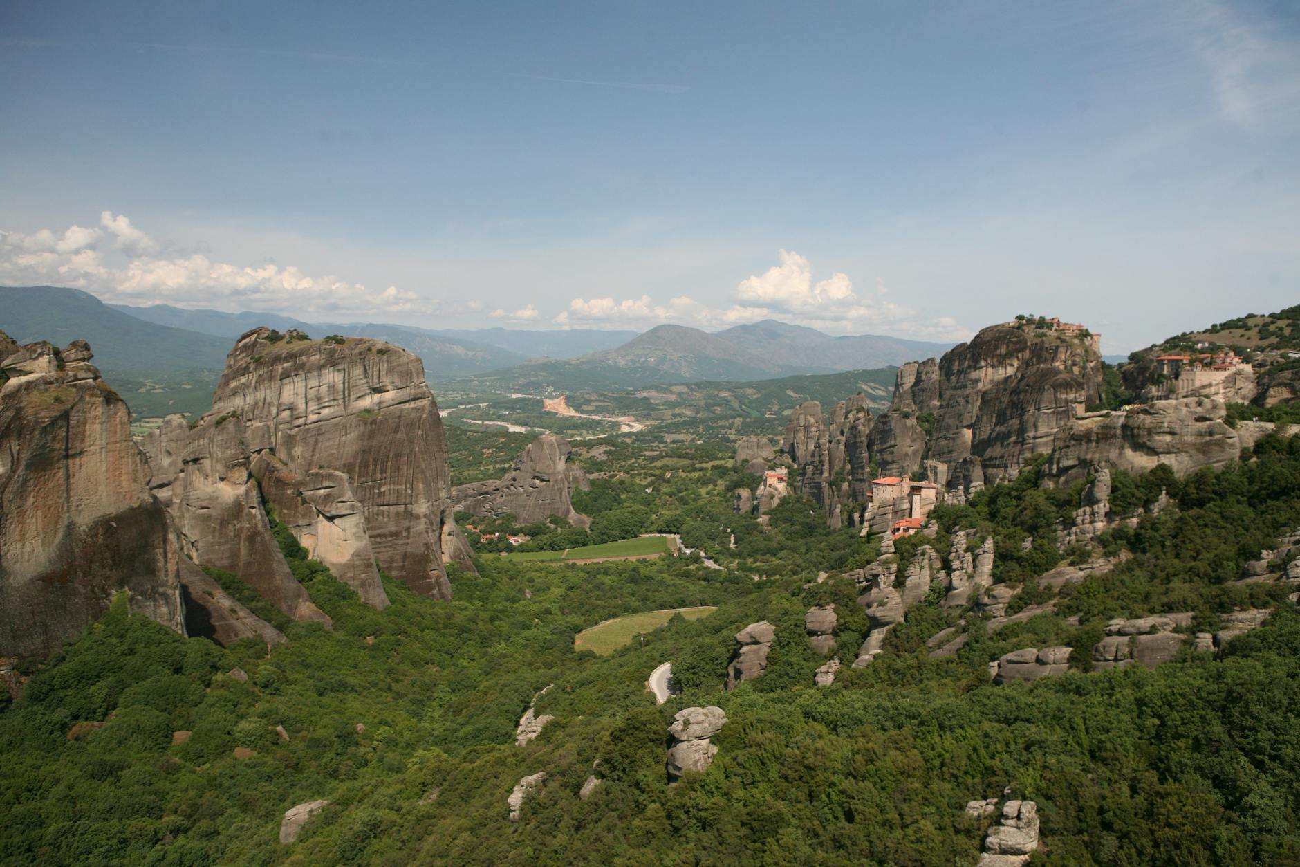 Rock formations of Meteora, Greece at dusk