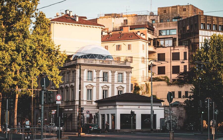 Milan architecture at golden hour sunset